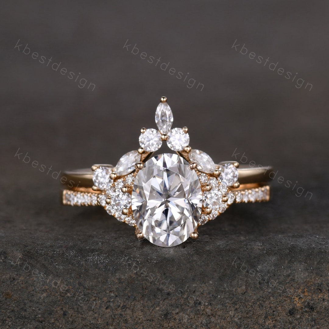 Vintage Moissanite Engagement Ring Yellow Gold Ring Art Deco Curved ...