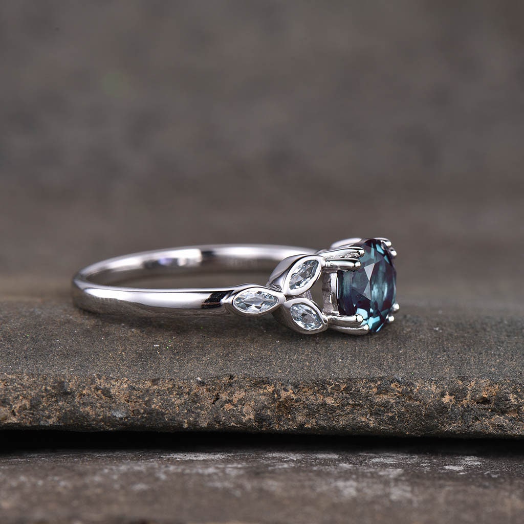 Alexandrite Ring Sterling Silver Ring Round Alexandrite - Etsy