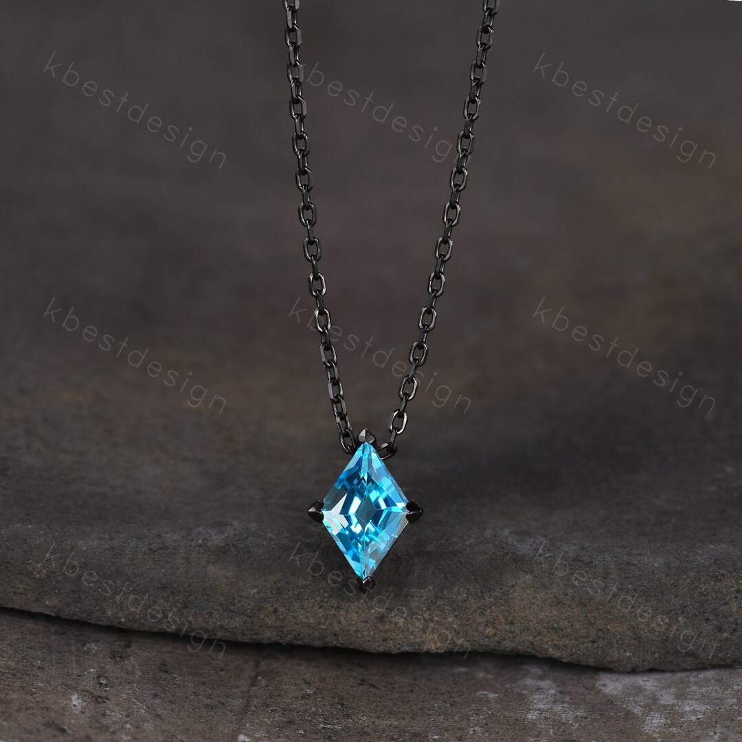 Unique Lozenge Cut Blue Topaz Necklace Black Gold Swiss Blue Topaz ...