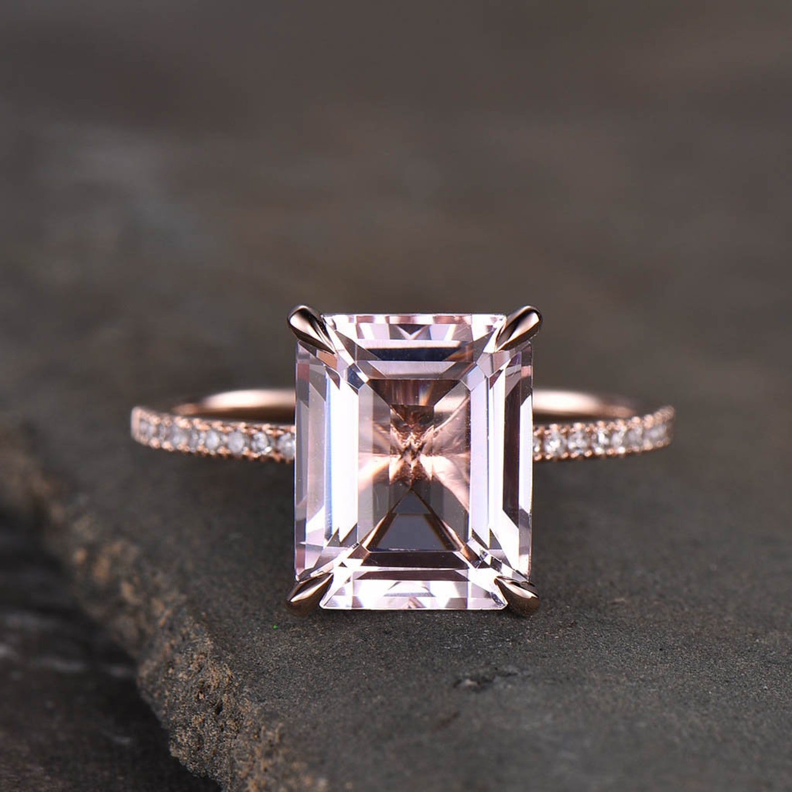 Rose Gold Morganite Ring Emerald Cut Solitaire Morganite - Etsy Australia