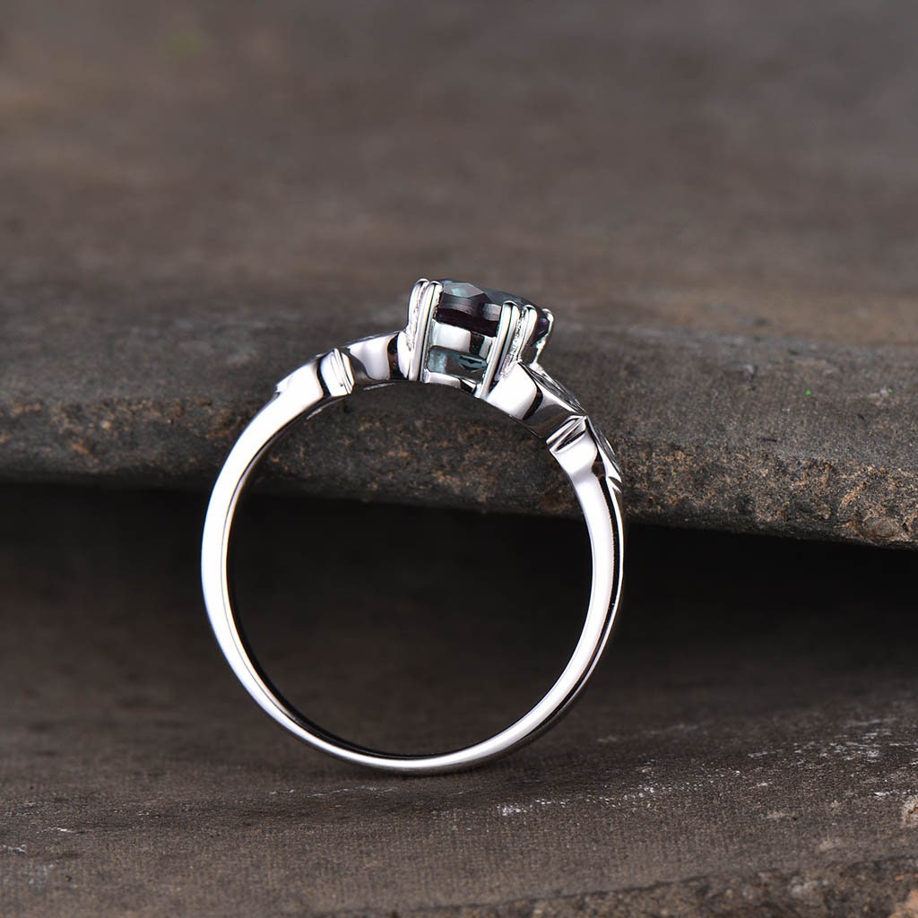 Alexandrite Ring Sterling Silver Ring Round Alexandrite - Etsy