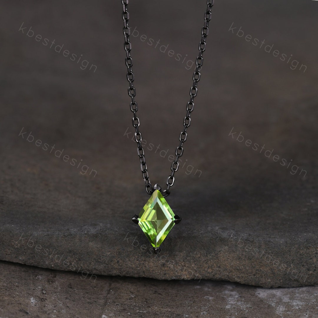 Lozenge Cut Peridot Necklace Black Gold Rhodium Plated Necklace August ...