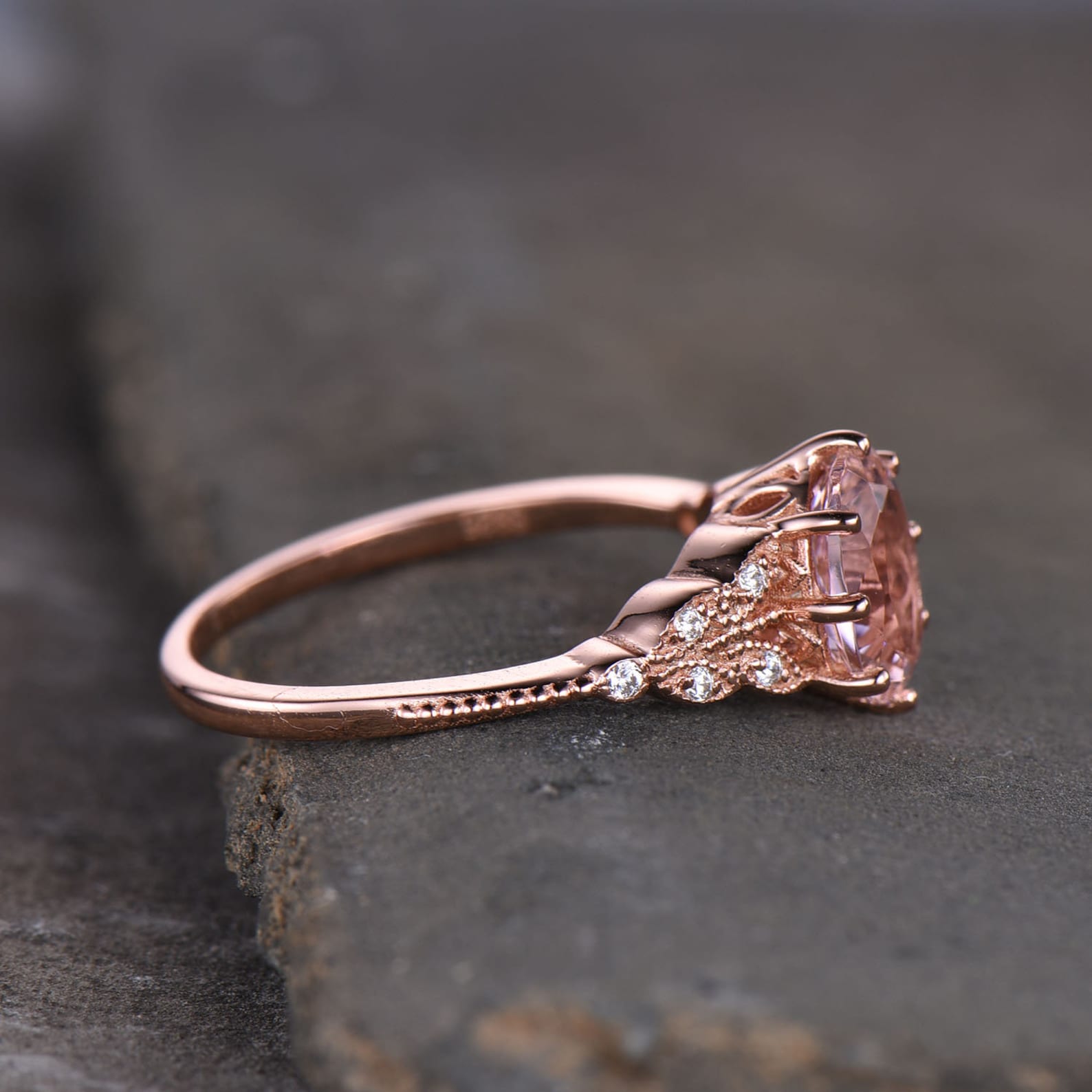 14K Rose Gold Morganite Engagement Ring Oval Morganite Ring - Etsy