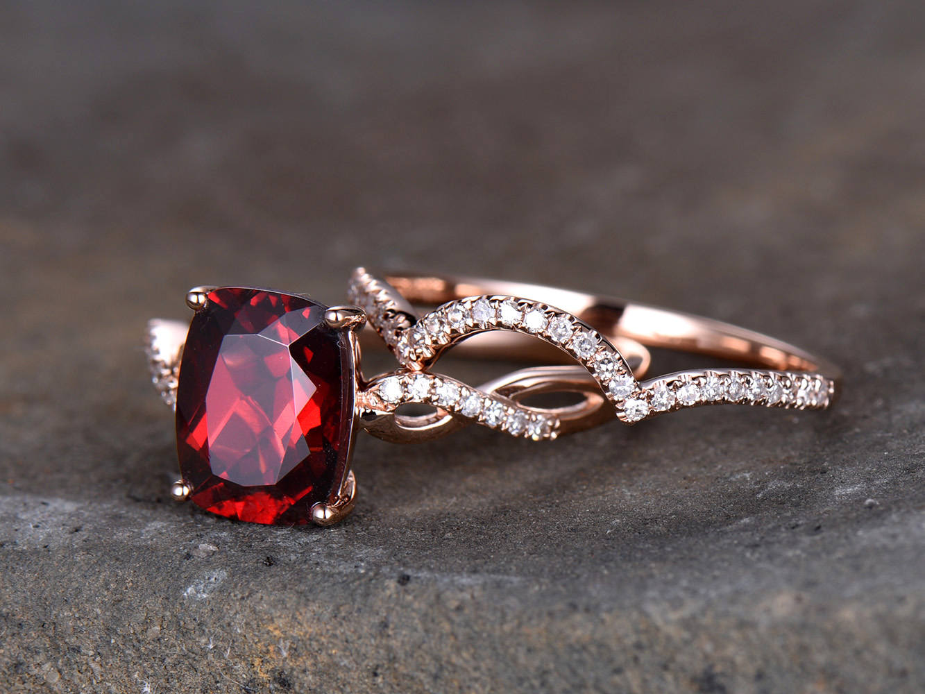 Infinity Garnet Engagement Ring Curve Wedding Band 8x10mm - Etsy