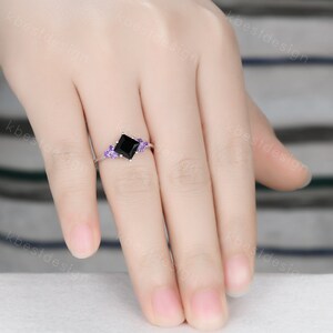 Vintage Princess Cut Black Onyx Engagement Ring Women Sterling Silver ...