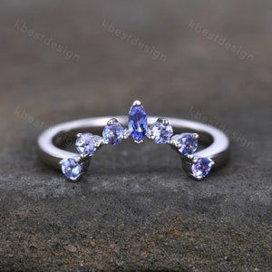 Natural Tanzanite Wedding Band, Curved Tanzanite Wedding Stacking Band ...