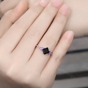 Vintage Princess Cut Black Onyx Engagement Ring Women Sterling Silver ...