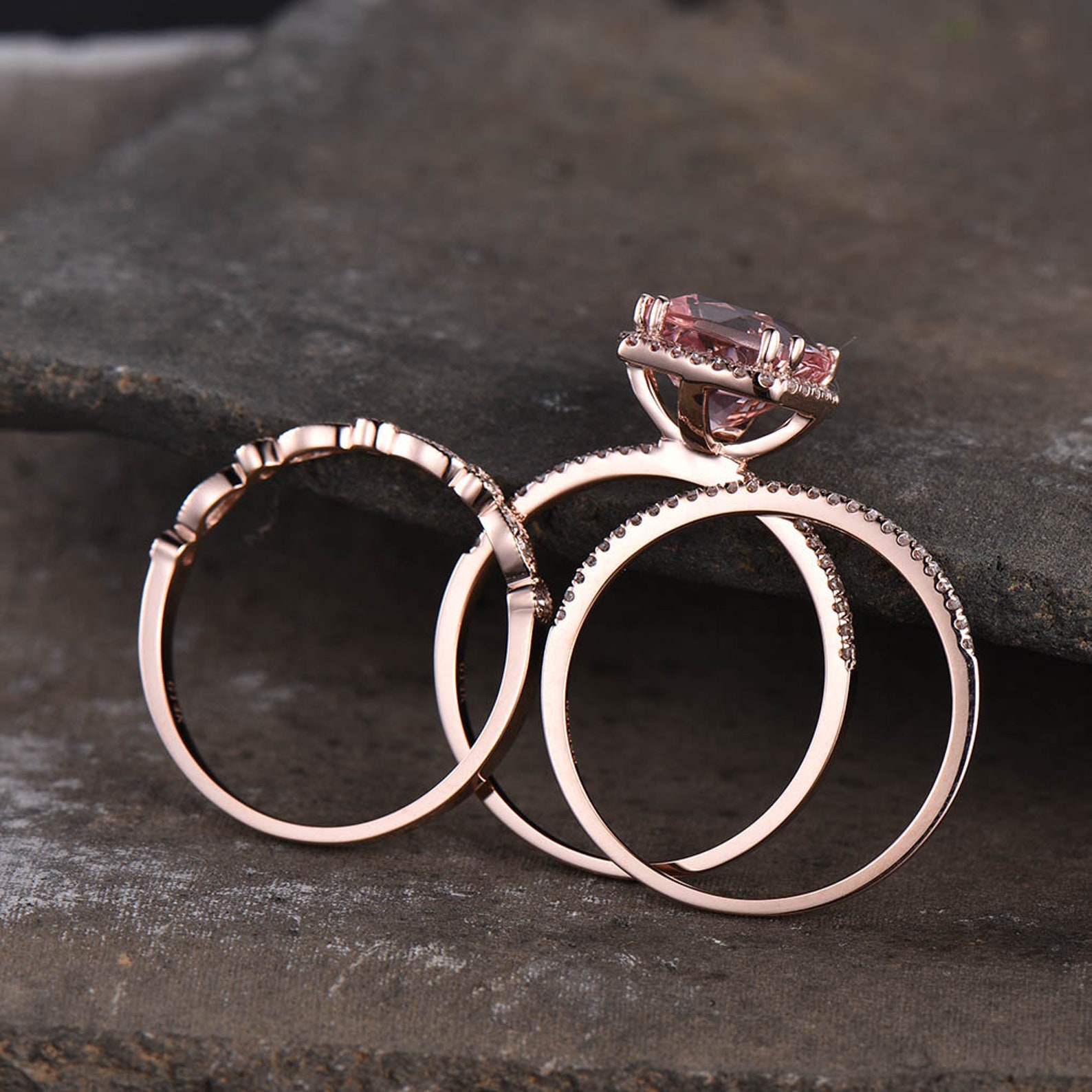 9mm Cushion Cut Morganite Engagement Ring Rose Gold Morganite Etsy