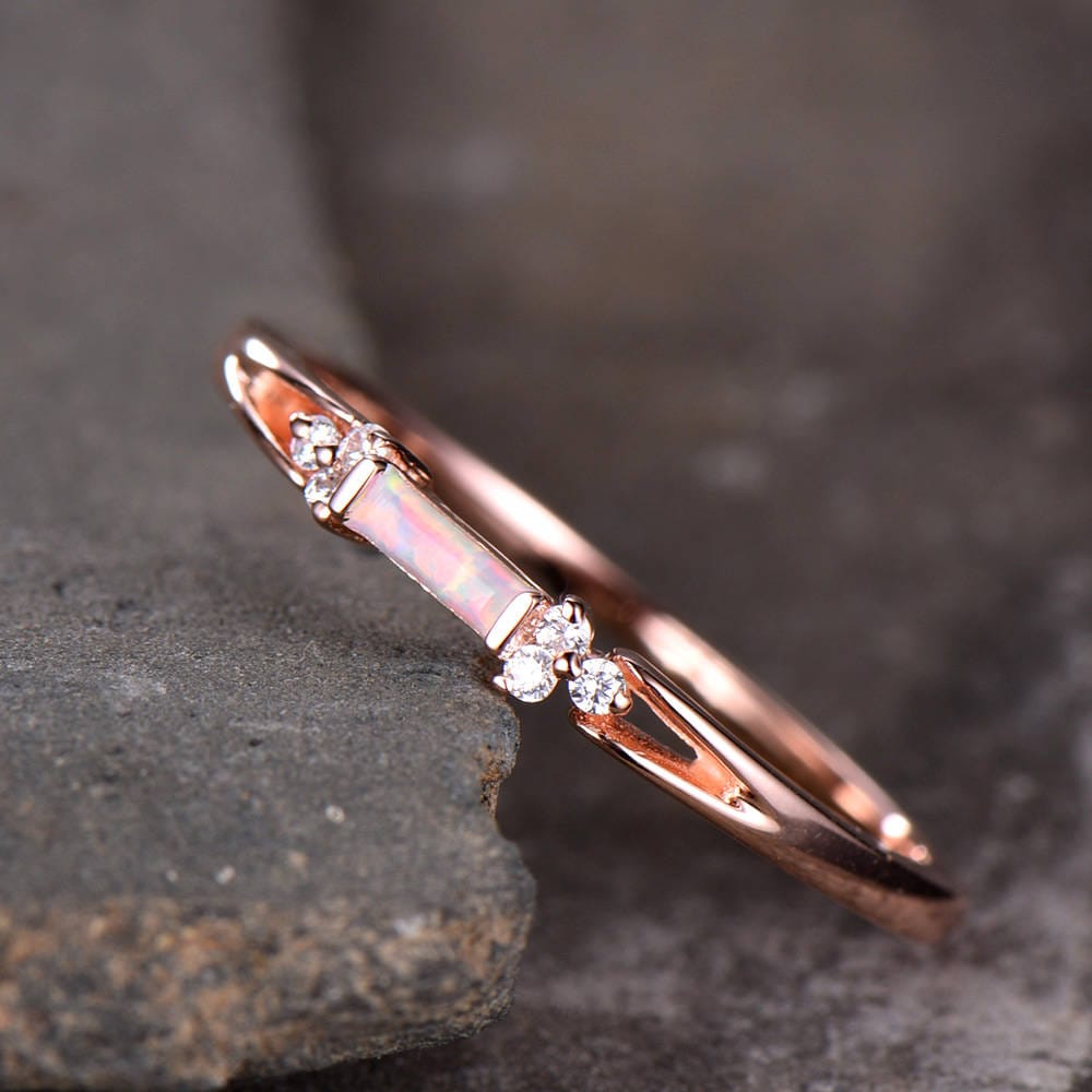 Opal Wedding Band Opal Wedding Ring With CZ Diamonds Ring Art - Etsy