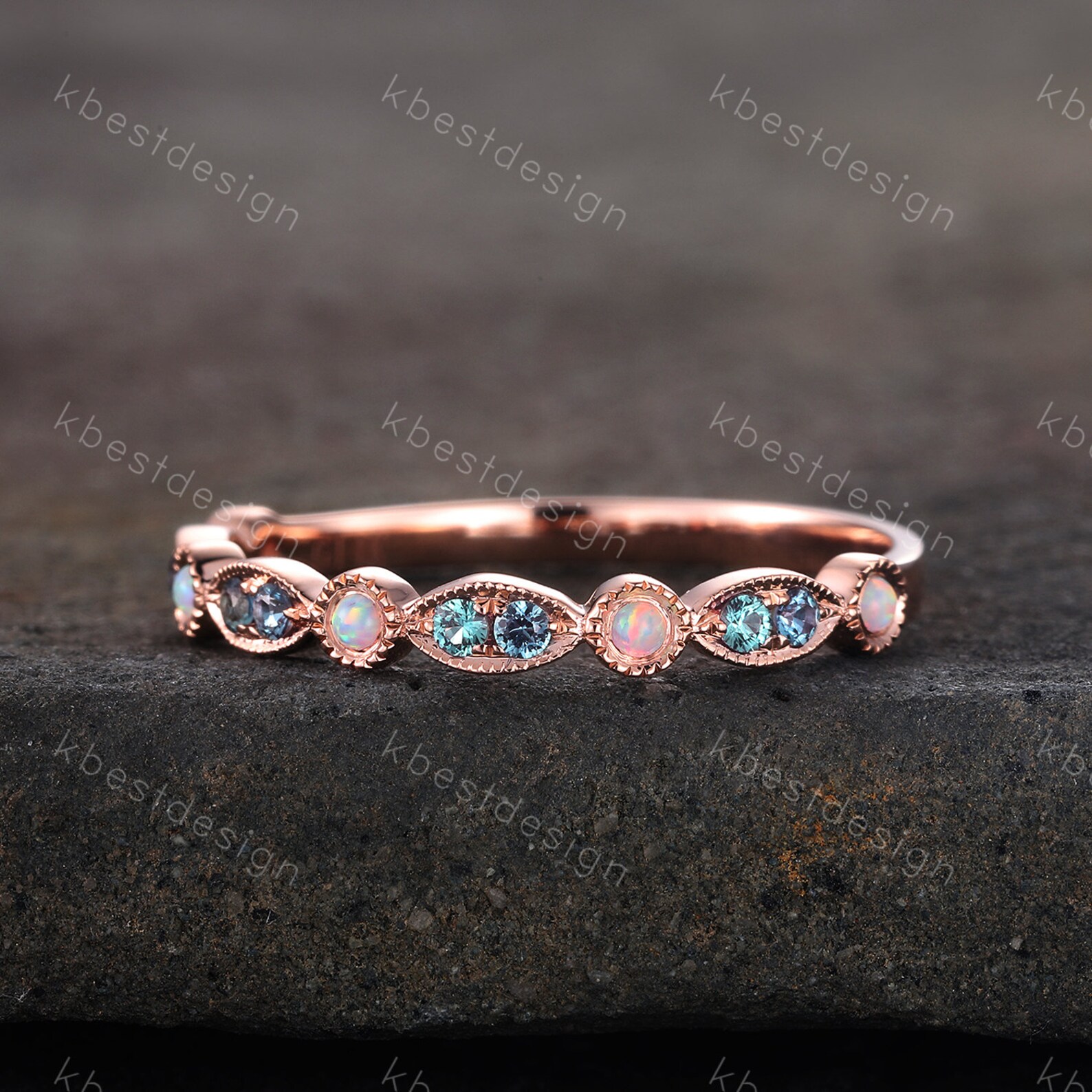 Alexandrite Opal Wedding Band Half Eternity Wedding Band Art - Etsy