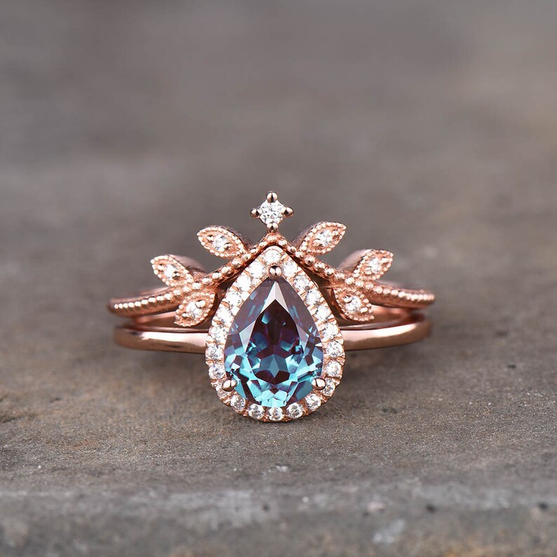 Alexandrite Ring Alexandrite Wedding Ring Set Rose Gold - Etsy