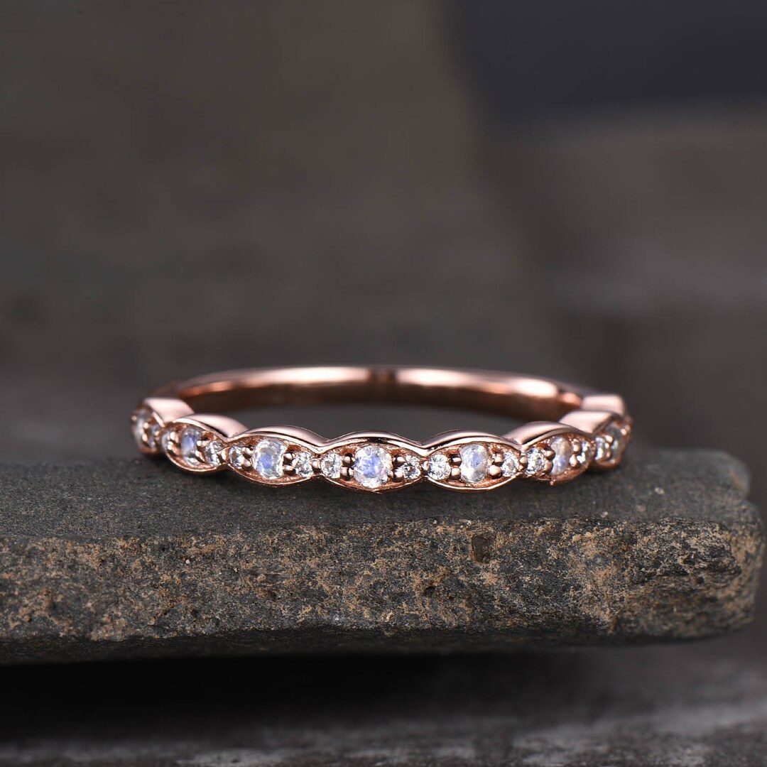 Rainbow Moonstone Ring, Moonstone and CZ Wedding Band, Vintage ...