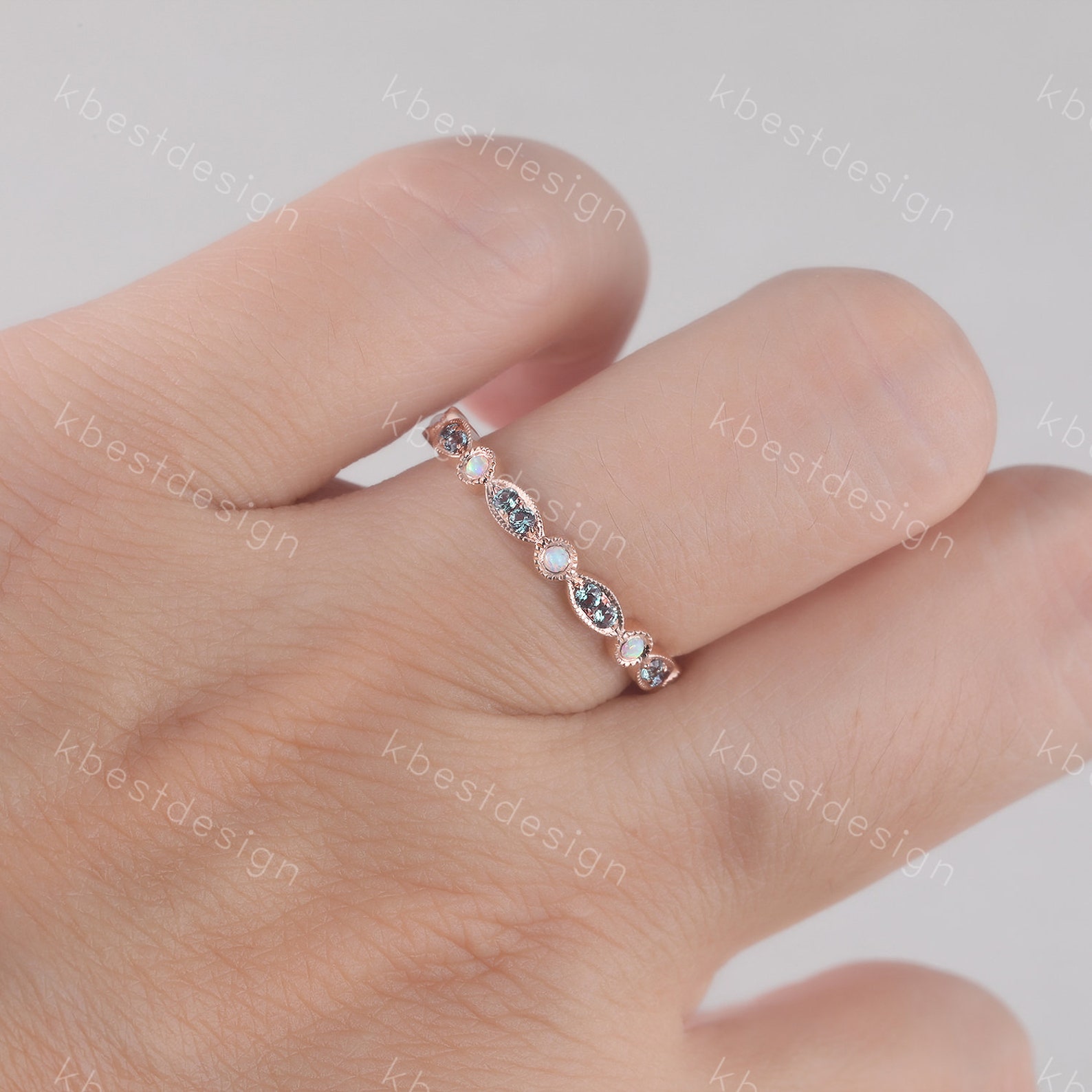 Alexandrite Opal Wedding Band Half Eternity Wedding Band Art - Etsy