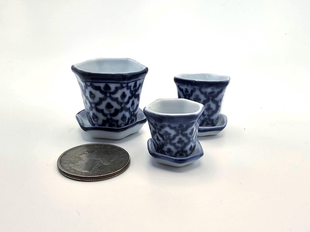 1/12 Scale Dollhouse Nesting Flower Pots; Ceramic With Ornate Design - Etsy