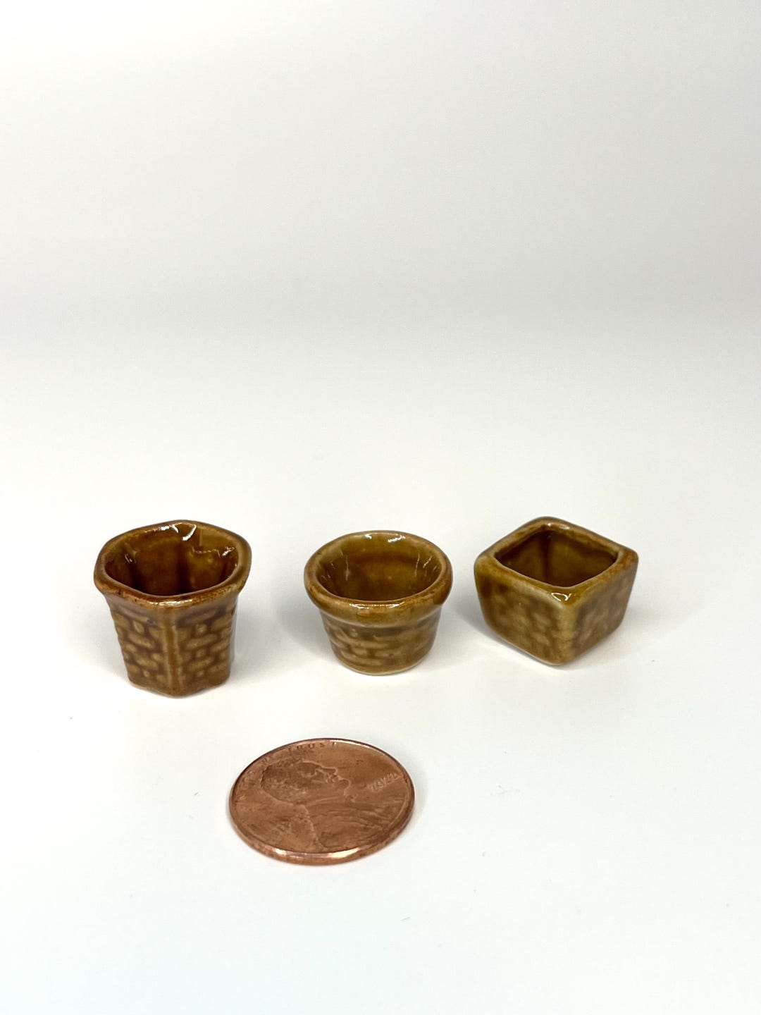 1/12 Scale Miniature Ceramic Pots - Dollhouse Flower Pots , Set of 3 ...