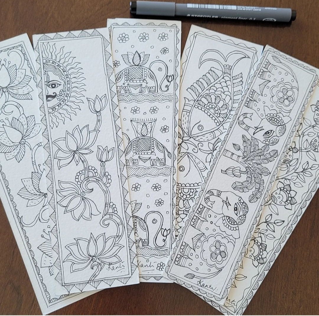Madhubani Bookmarks Preorder, Handmade Nib Work, Diy Colouring - Etsy