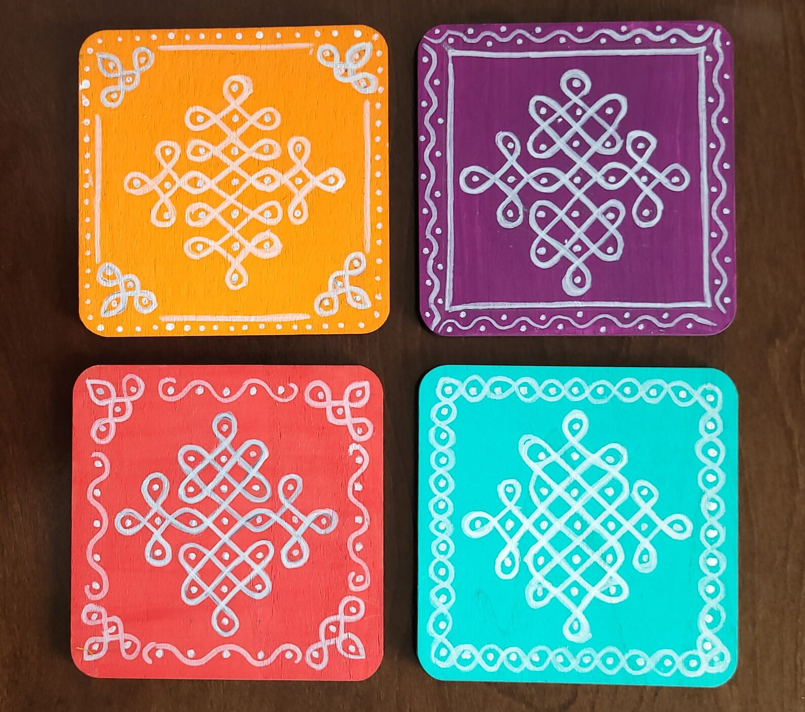 Handpainted Muggu Coasters, Kolam Coasters, Dot Rangoli Coasters, Puja ...
