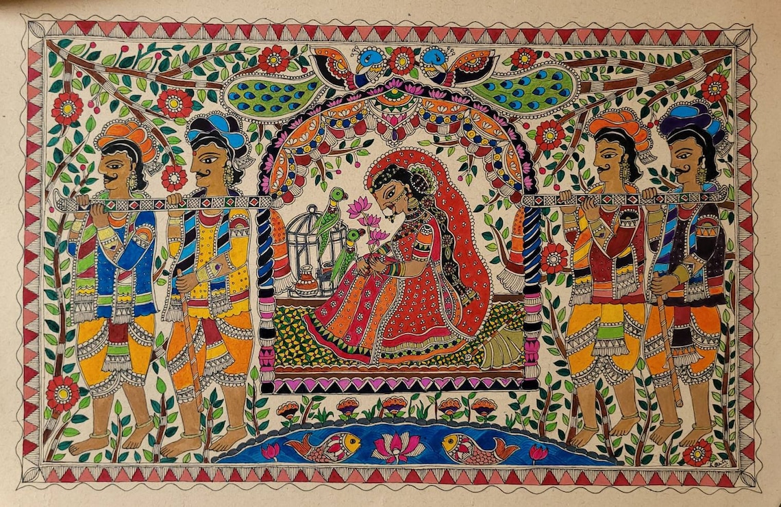Doli Kahar (bride in Palaquin) Preorder, Madhubani Indian Folk Painting, Preorder - Etsy