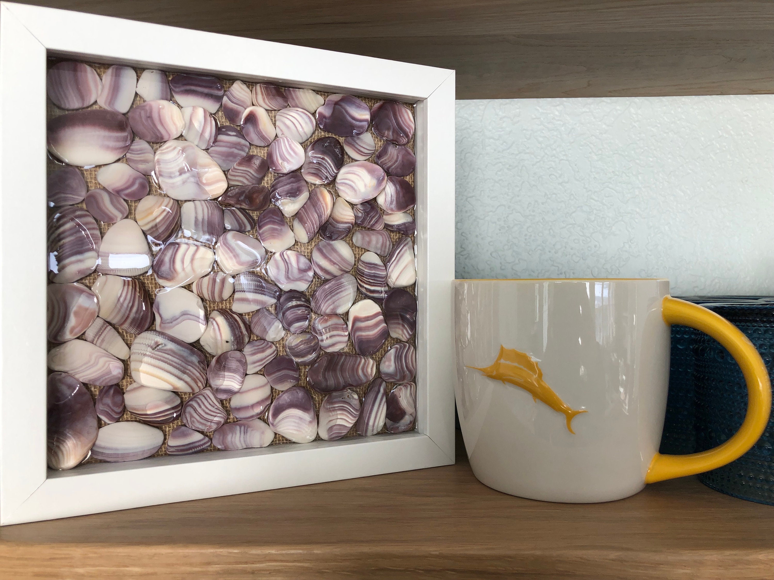 Hatteras Island Wampum Shell Framed Art, Coastal Decor, Beach Art, Sea Shell Decor, Shadowbox ...