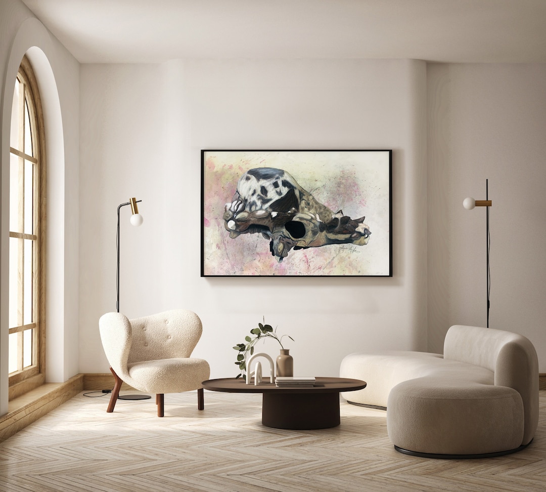 Dinosaur Art Print Pachycephalosaurus (pachy) Skull Fossil Pastel and ...