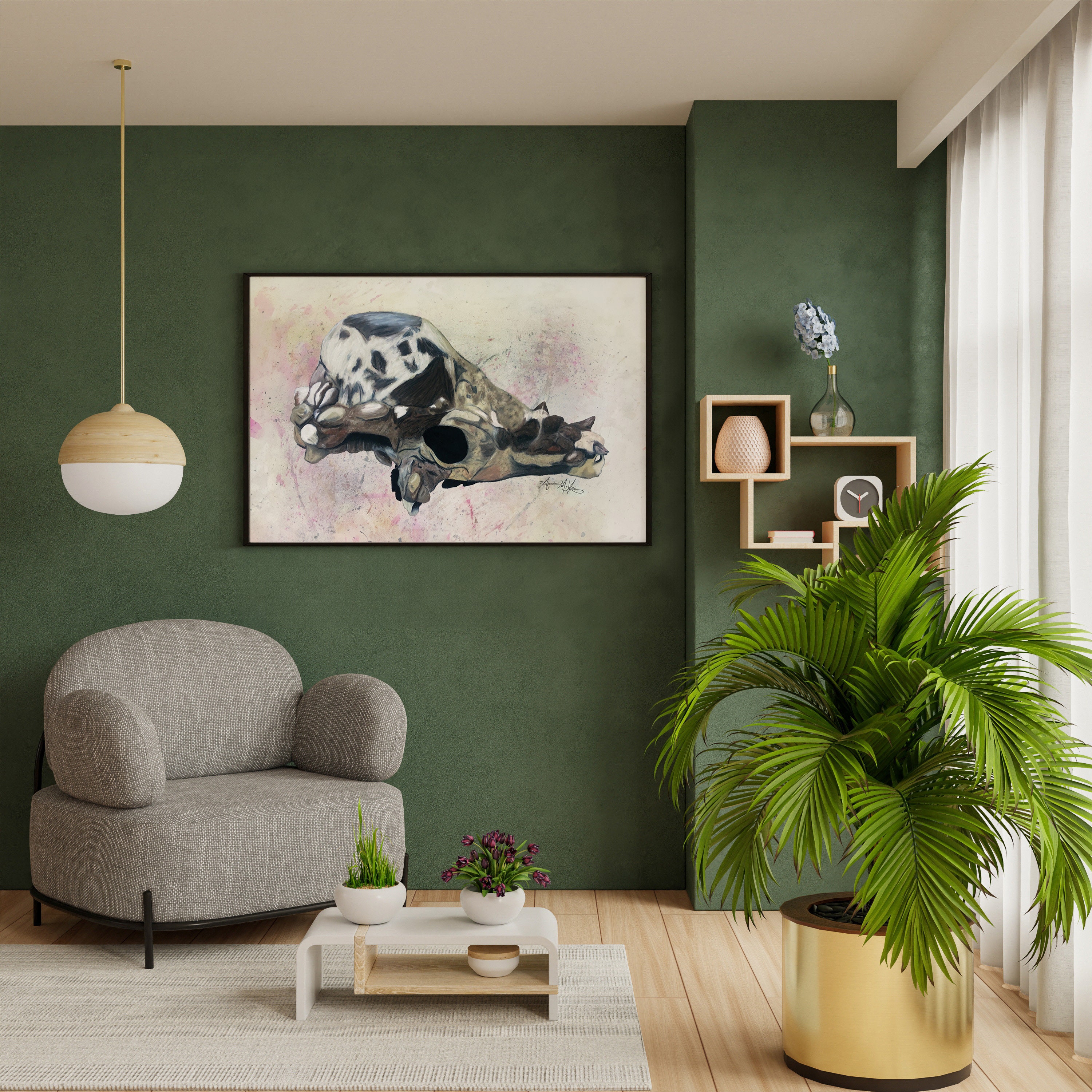 Dinosaur Art Print Pachycephalosaurus (pachy) Skull Fossil Pastel and ...