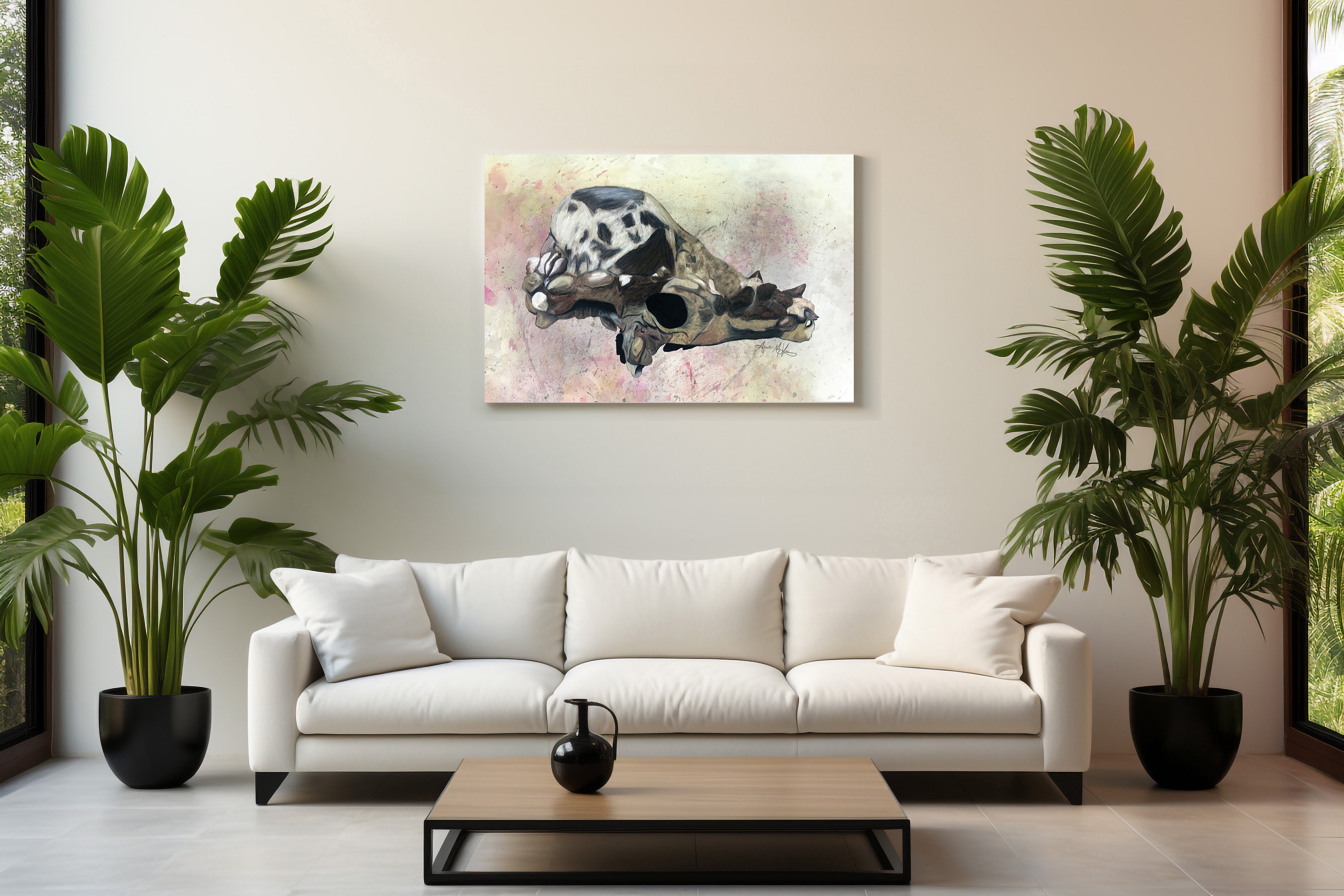 Dinosaur Art Print Pachycephalosaurus (pachy) Skull Fossil Pastel and ...