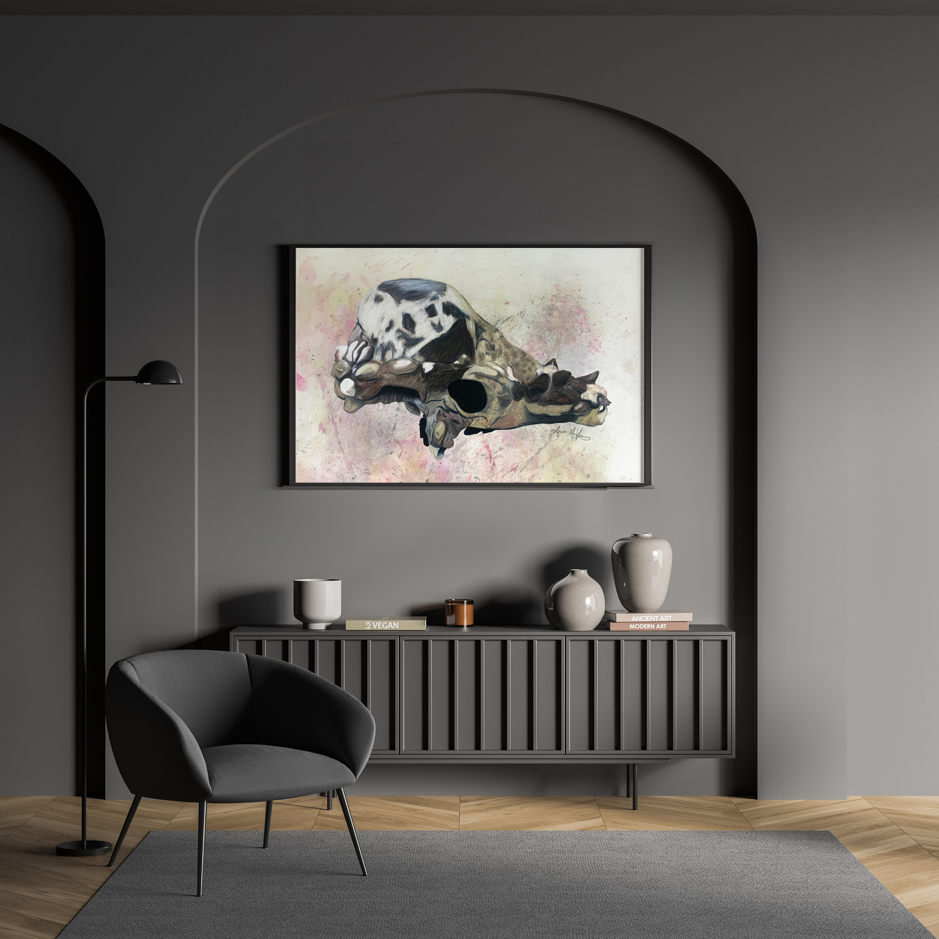 Dinosaur Art Print Pachycephalosaurus pachy Skull Fossil Pastel and Ink ...