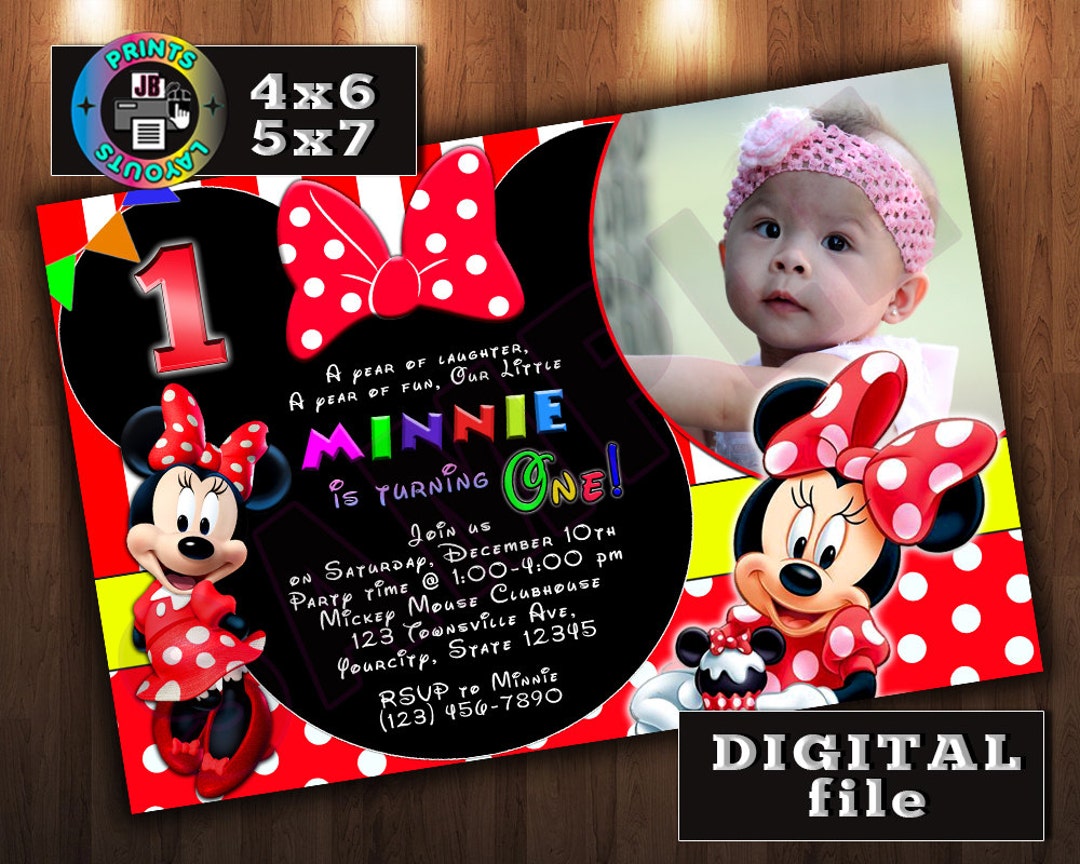 Minnie Mouse RED Birthday Invitation Custom Digital File - Etsy