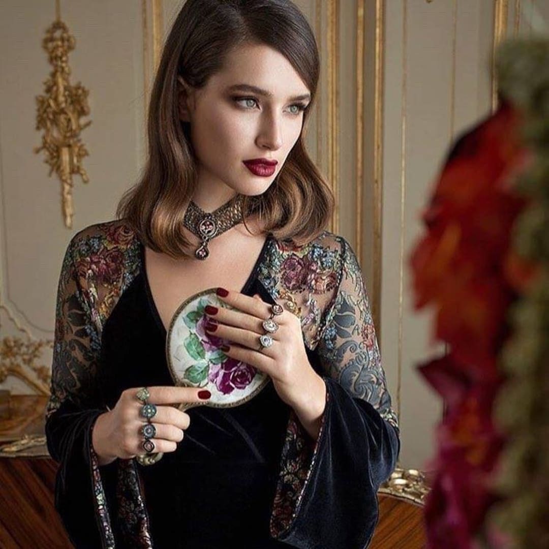 Michal Negrin Necklace Lace Bib Victorian Roses Floral Cameo Retro ...