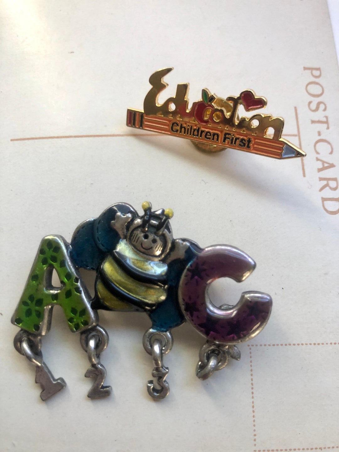 Vintage Teacher Gift Pin and Brooch Set With Pewter A B bee - Etsy