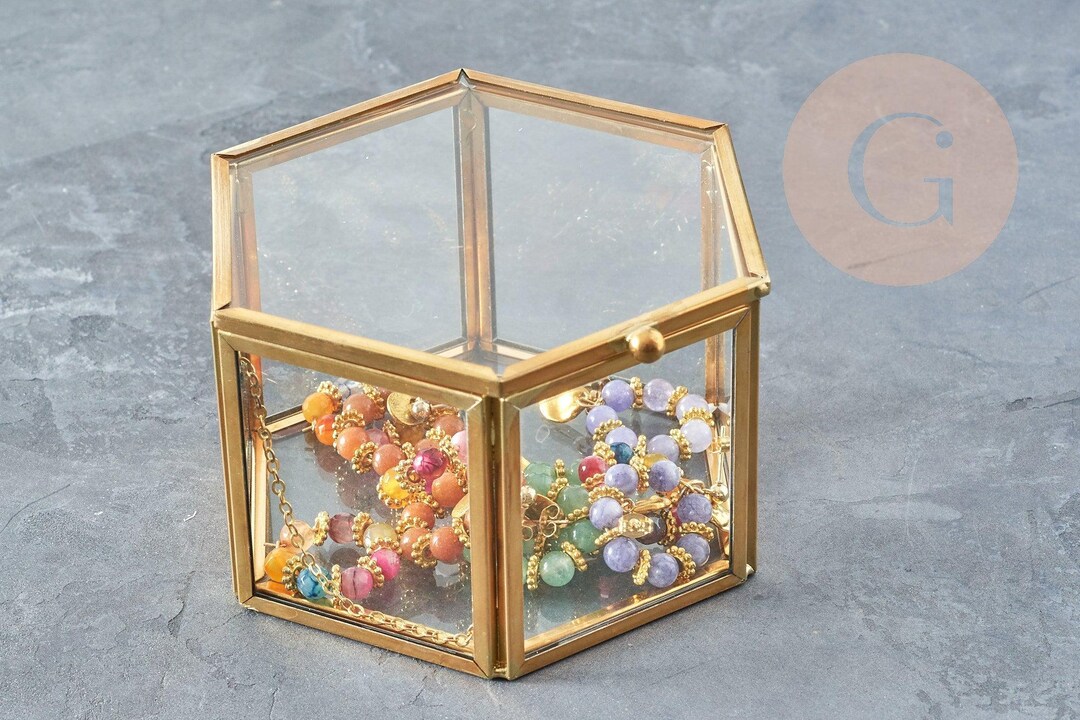 Hexagonal Glass Jewelry Box 111mm, Jewelry Storage, Vintage Glass Box ...