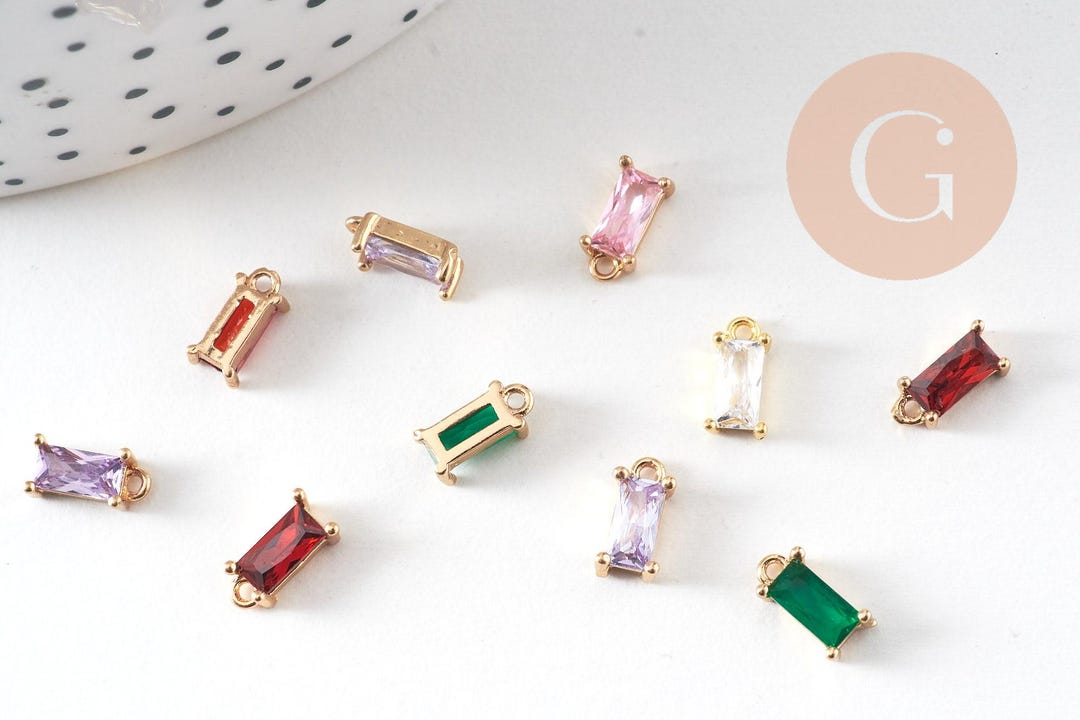 24k Gold Rectangle Pendant With Multi-colored Zircon, Crystal Pendant ...