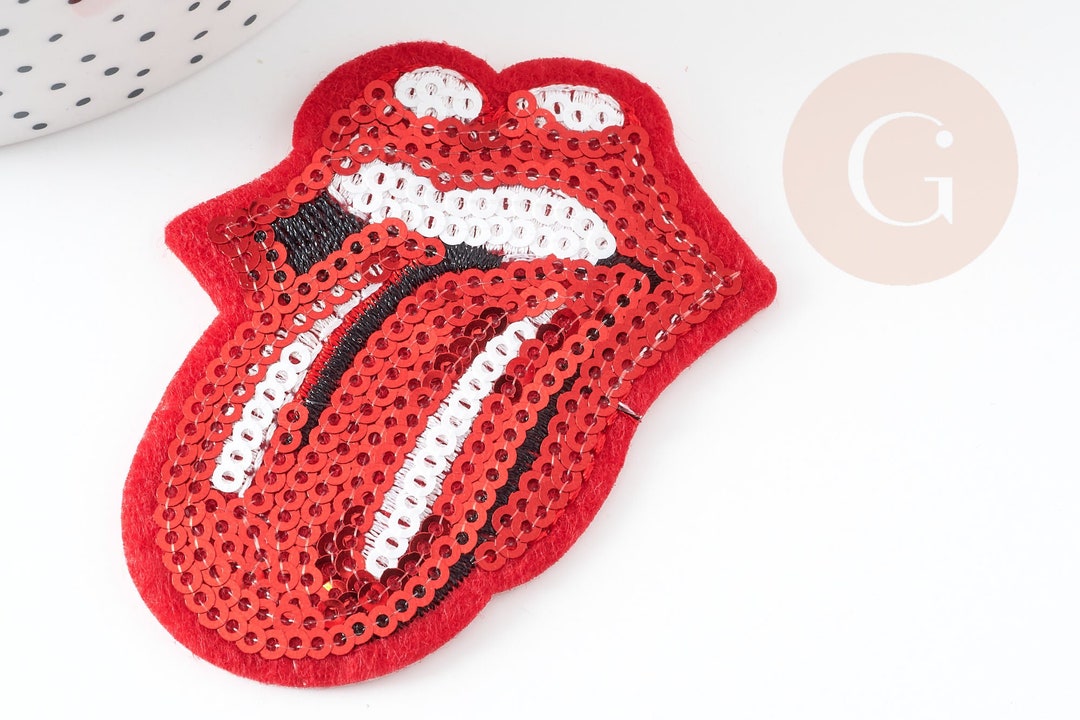 Embroidered Iron-on Patch With Red Sequin Mouth, Clothing Customization ...
