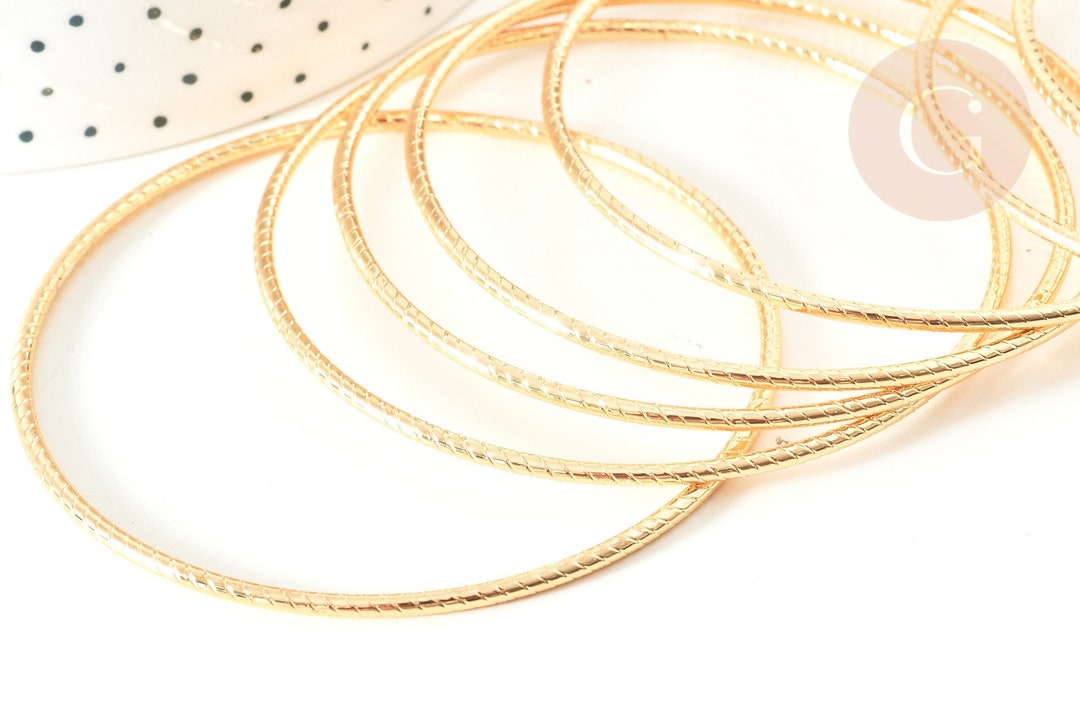 Round Textured 304 Stainless Steel Bangle Bracelet, Gold 68mm, Gold ...