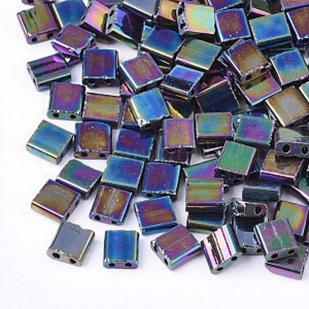 Square Seed Beads, Plated Rainbow Rectangle Glass, Square Bead Bracelet ...