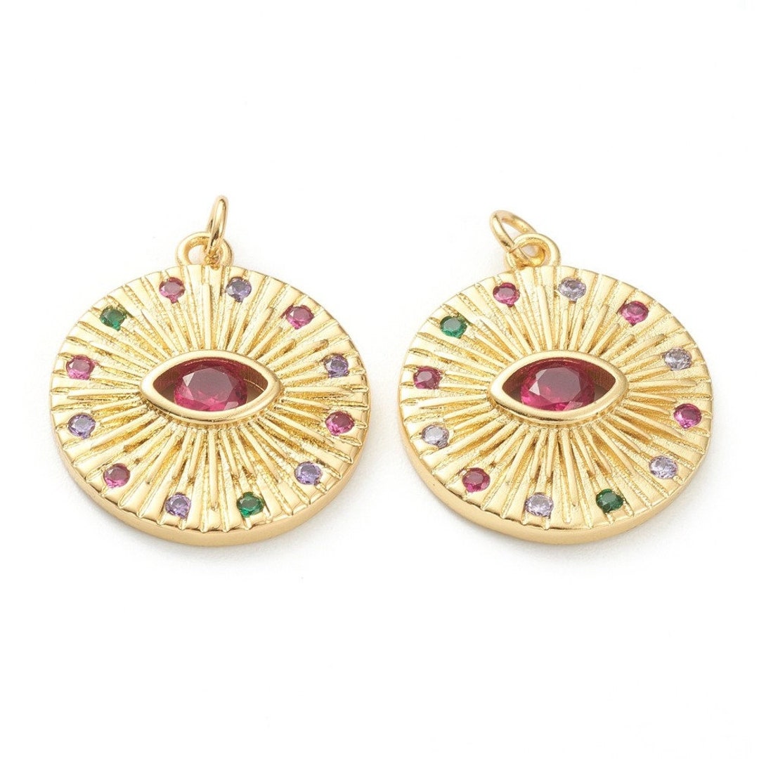 Round Eye Medal Pendant in 18K Gold-plated Brass With - Etsy