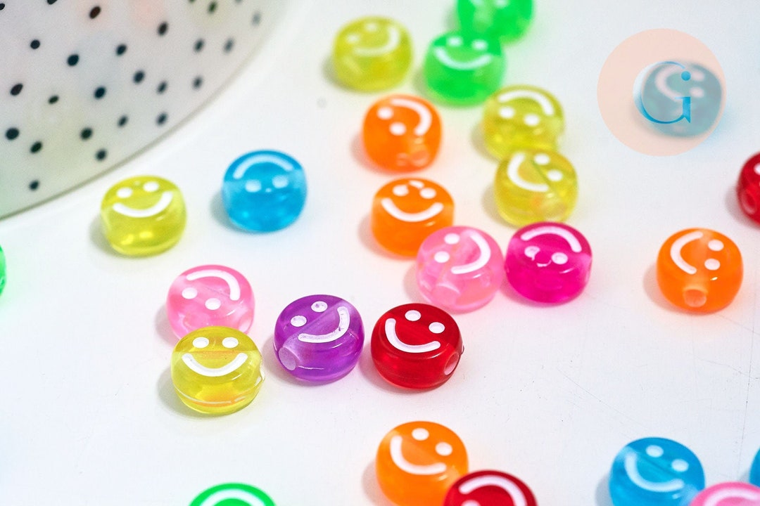 Transparent Plastic Smiley Bead 10mm, Colorful Plastic Smile Bead ...