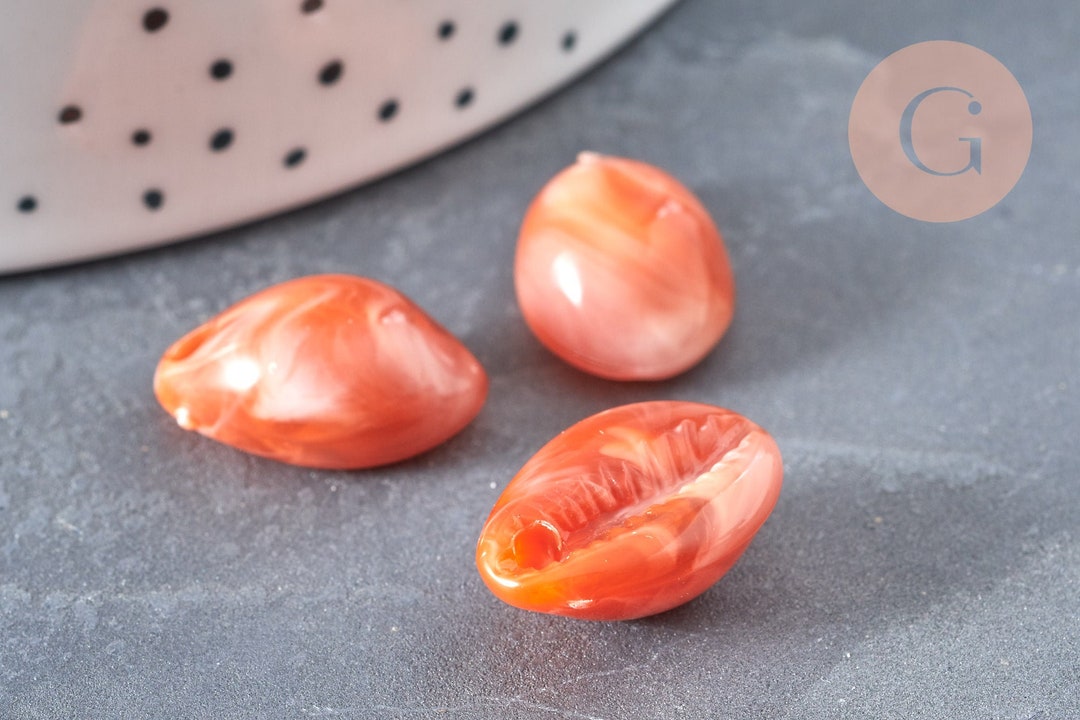 Marbled Orange Shell Pendant, Creative Supply, Acrylic Pearl, Cauri ...