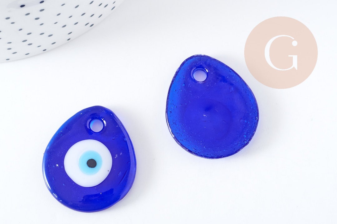 Evil Eye Drop Pendant Royal Blue Glass 34x30mm Handcrafted - Etsy