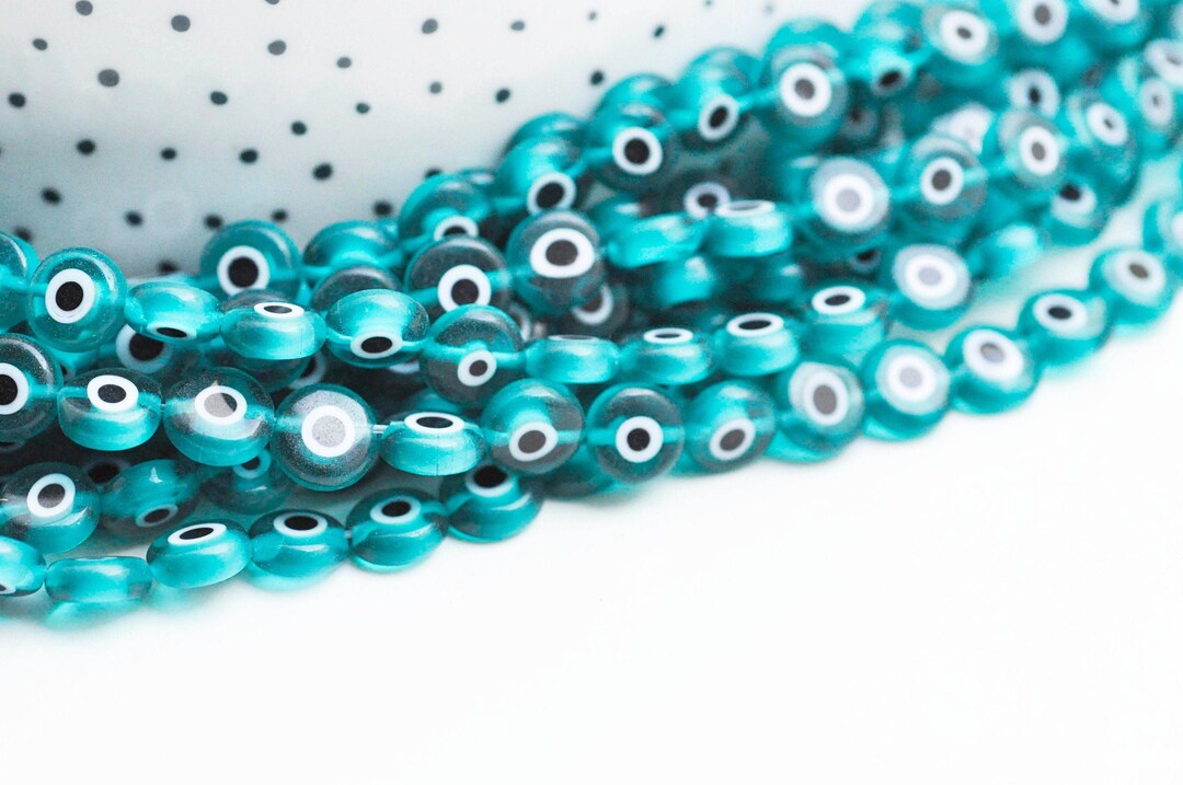 Greek Evil Eye Disk Bead Turquoise Blue Glass, Lucky Glass Bead, Glass ...