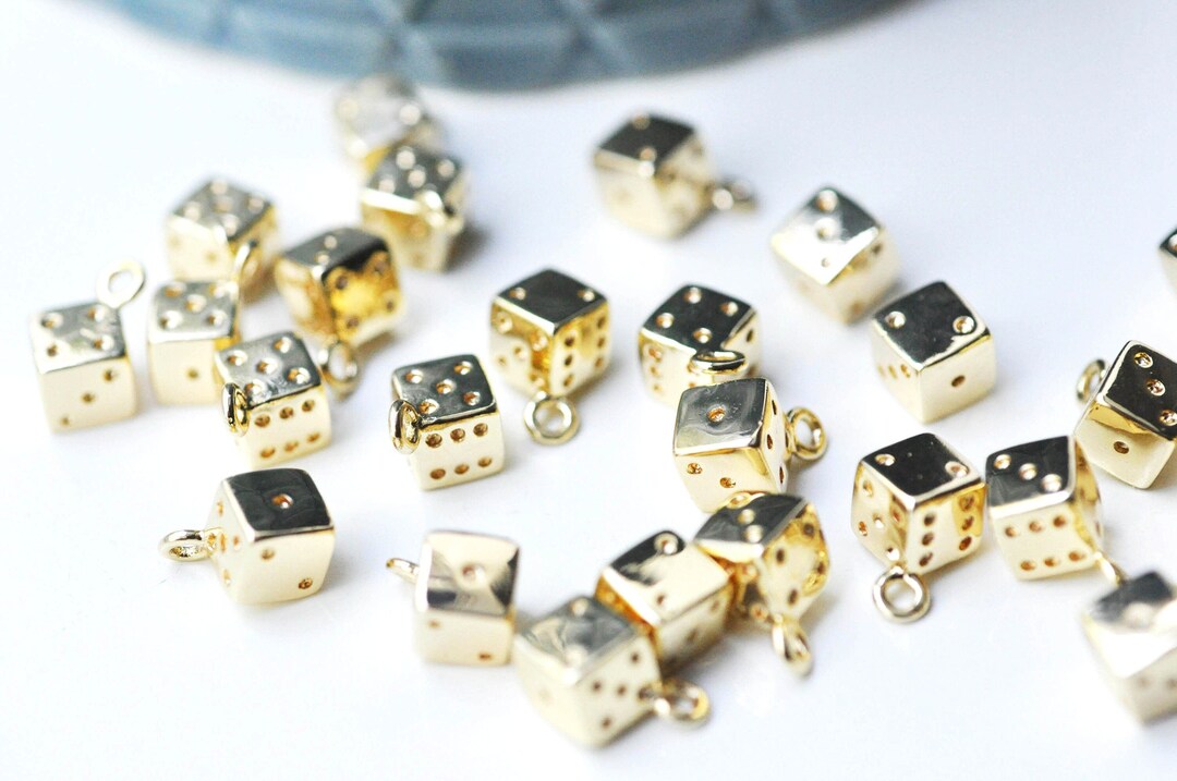 6-sided Dice Pendant in 18K Gold and Zircons, Golden Game Pendant ...