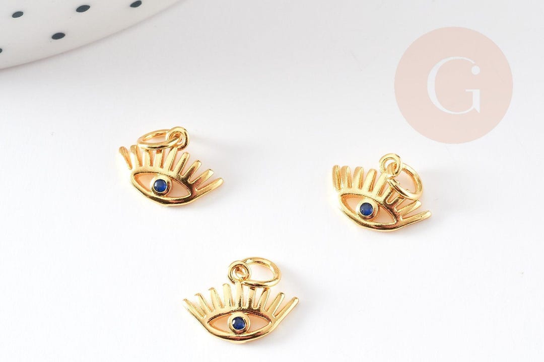Gold Eye Pendant With Blue Crystal, Gold Pendant, Lucky Charm, Gold ...