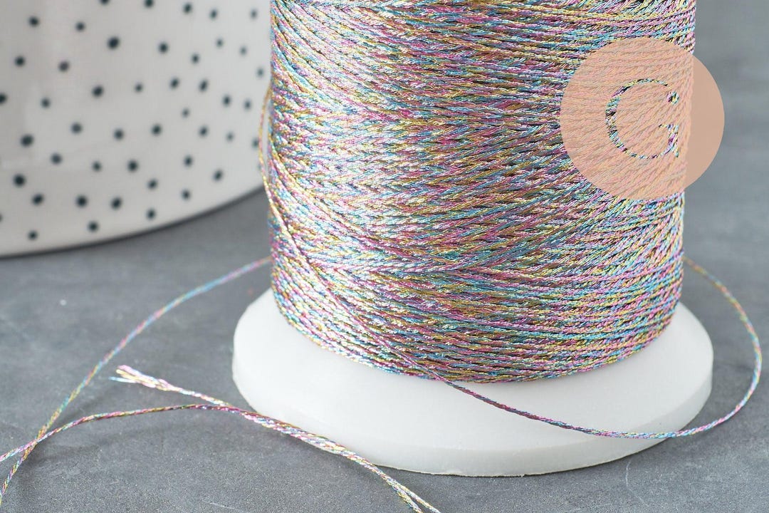 Metallic Rainbow Multi-colored Thread 0.6mm, X5 or X10 Meters (G1549 ...