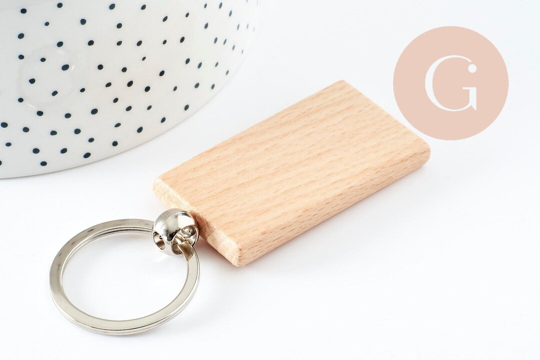 Customizable Wooden Rectangle Key Ring 63.5mm, Personalized Accessory ...