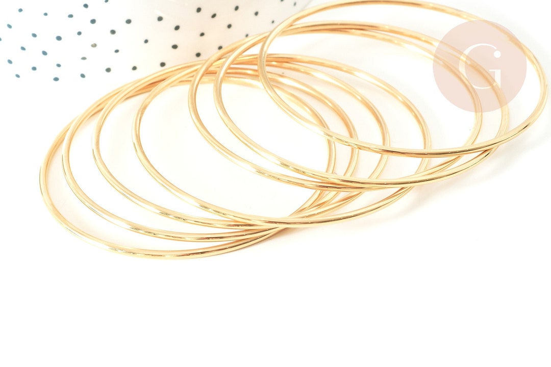 Smooth Round Bangle Bracelet in 304 Stainless Steel, Gold-plated 66mm ...