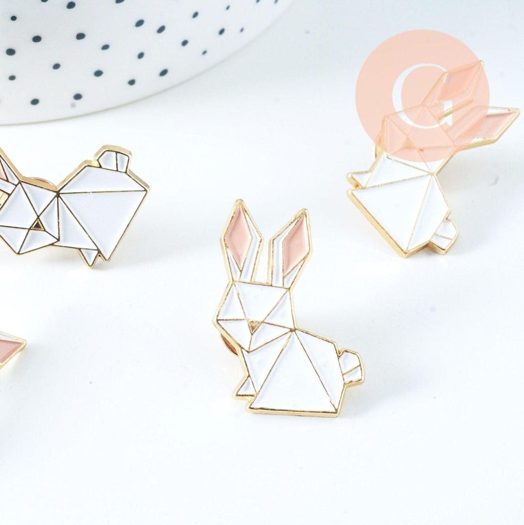 Gold Enamel Origami Rabbit Pin Brooch, 31.5x23mm, Gold Brooch, Jacket ...