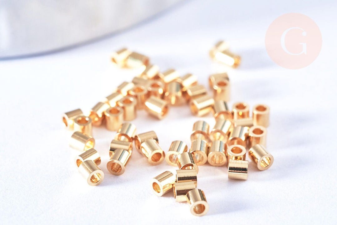 Stainless Steel Tube Crimp Beads, Gold-plated Steel Beads, 2x2mm, 1g ...