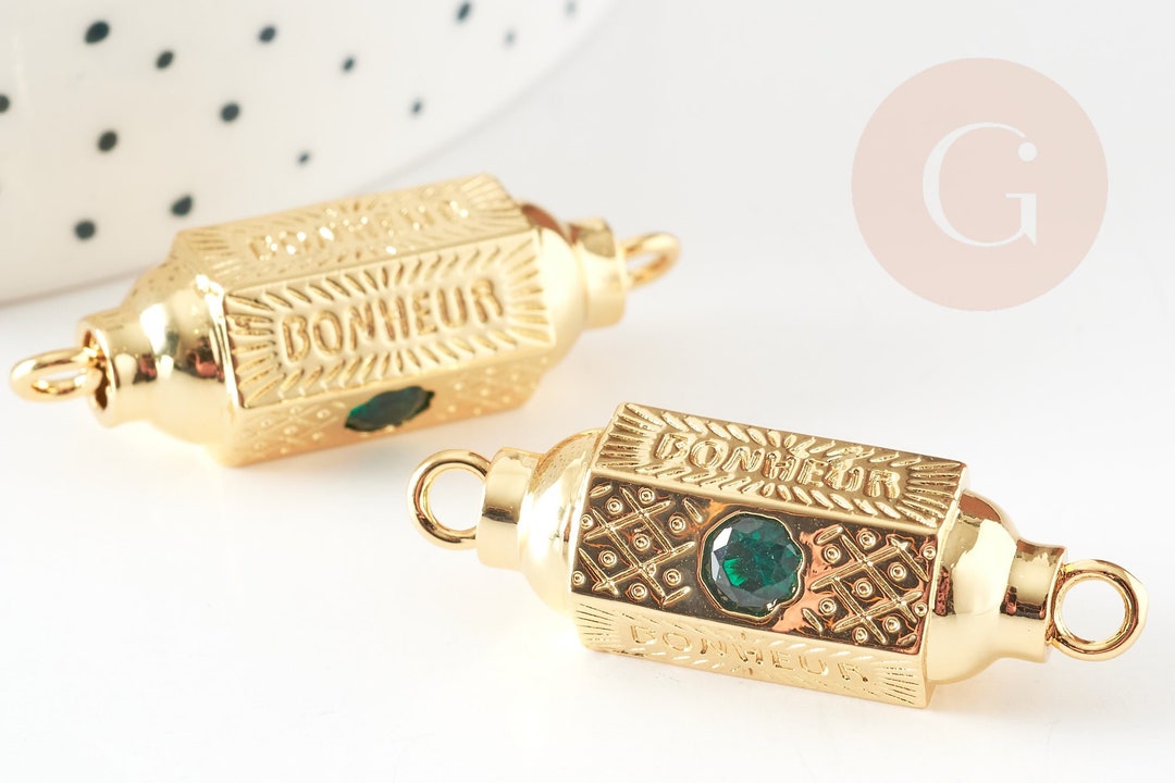 Pendant Connector Tube Talisman Zircon Green Gold 18K 34mm HAPPINESS ...