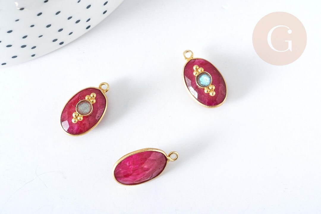 Oval Amulet Pendant With Natural Ruby, 925 Sterling Silver, 18K Gold ...