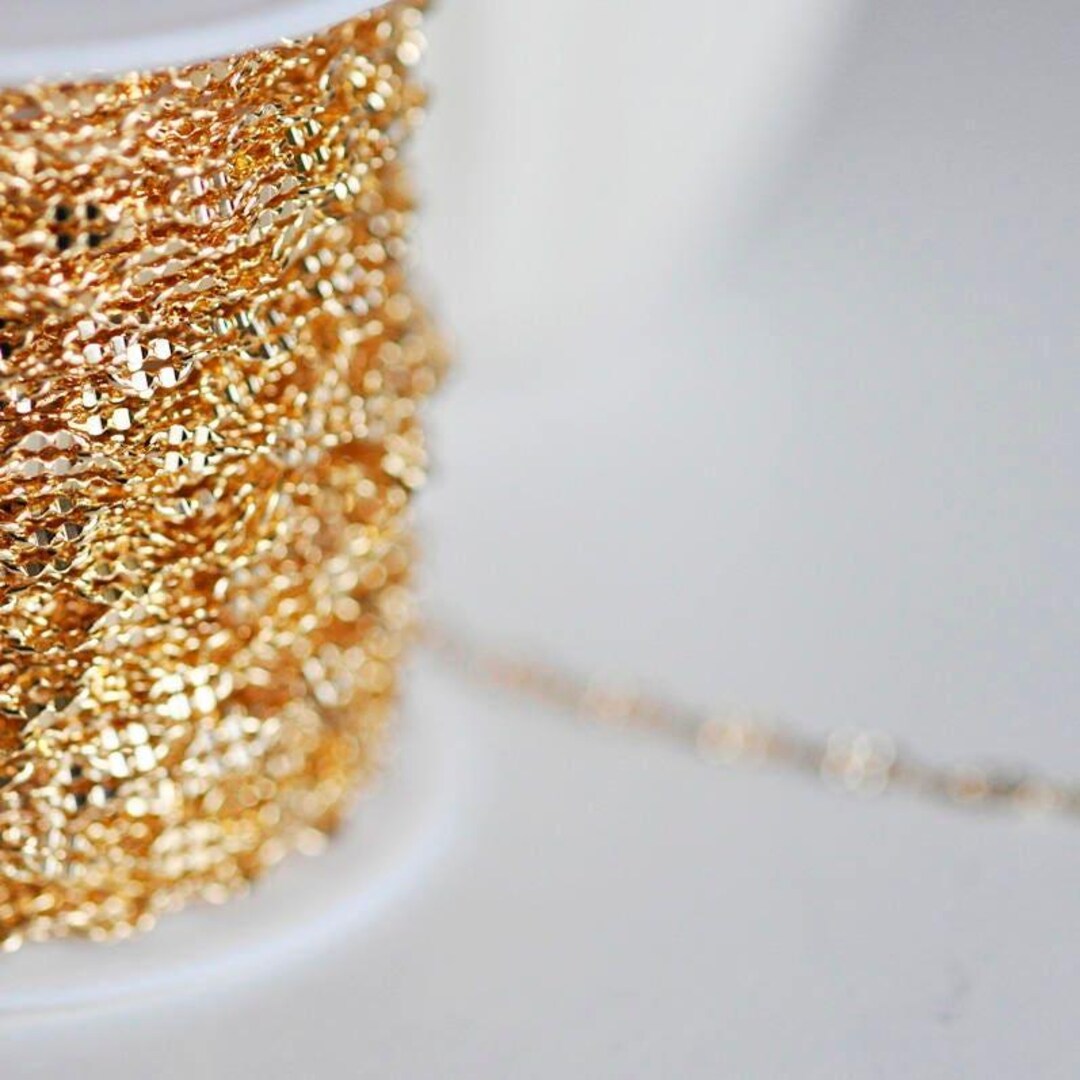 14k Gold Chain, Textured Fancy Chain, Craft Supplies, Gold Chain, Gold ...